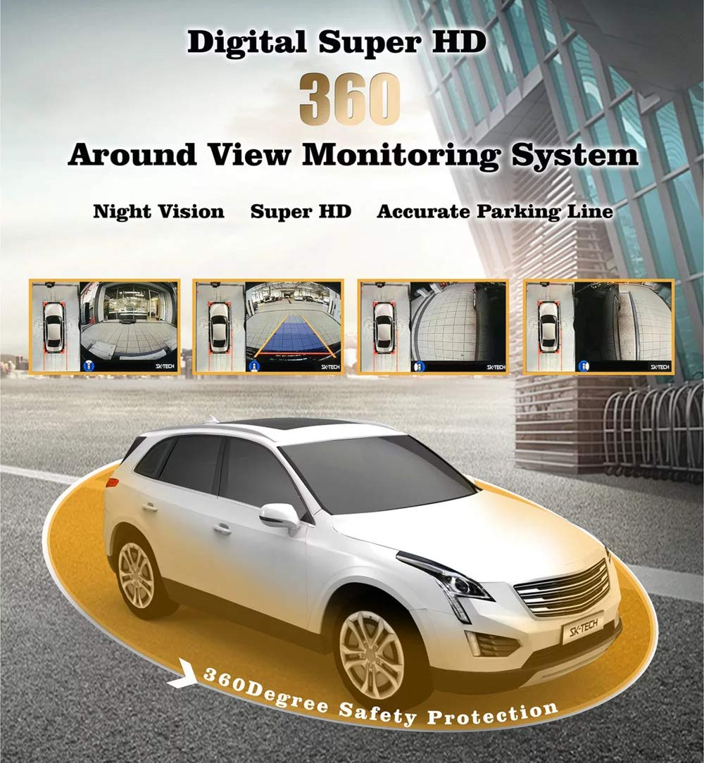 CarThree 360 Degree Bird View System Waterproof Seamless 4 Camera Car DVR Universal All Round View Camera System with Super Hd 1080P Night Vision for All Car