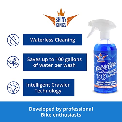 Shinykings Motorcycle Cleaner Wash&Shine 66 | WATERLESS Motorcycle Wash with Ultra Shine Effect | Powerful Detailing Spray for All Surfaces | Motorcycle Cleaning Kit | 16.9 fl.oz
