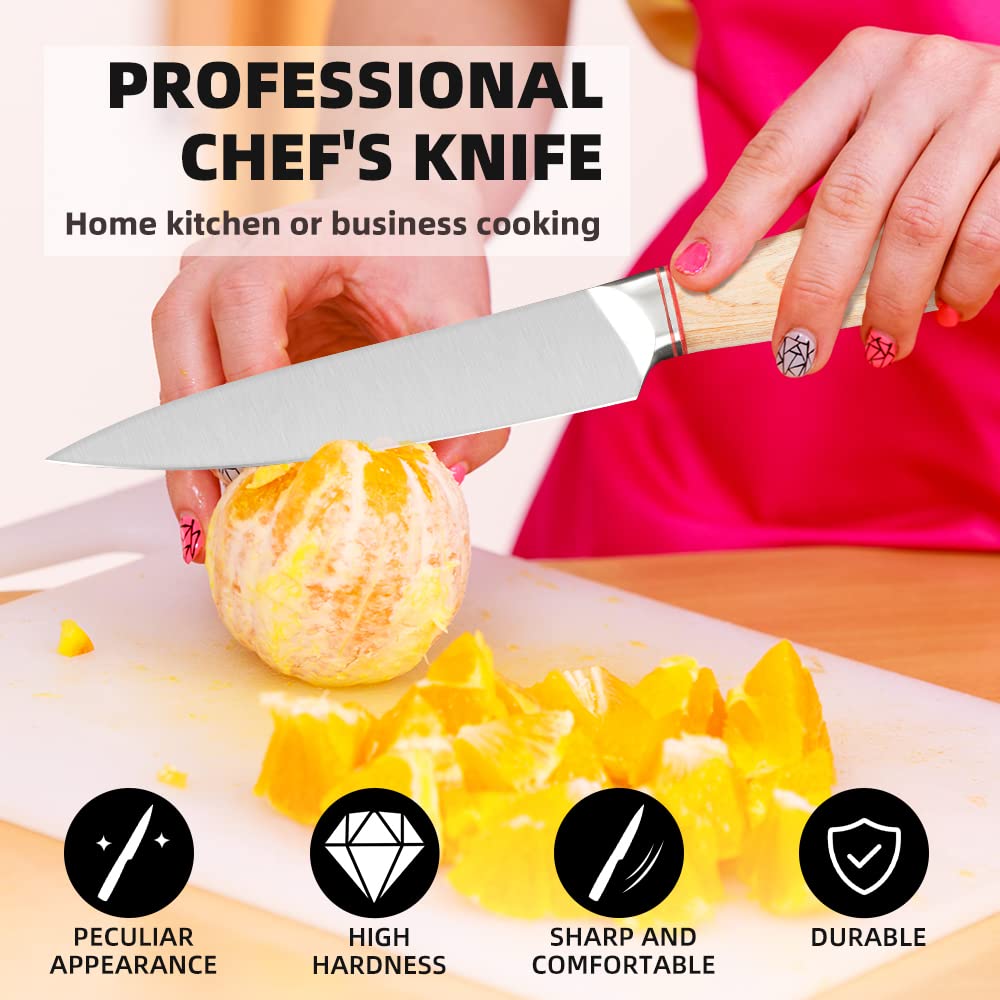 Fseoot Kitchen Utility Knife, Small Kitchen Knife Vegetable and Fruit Knife, Paring Knife with Ergonomic Handle for Home and Outdoor Use (khaki)