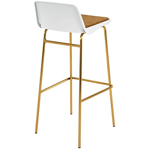 Brage Living Bar Stools 31.5 Inch Set of 2, PP Seat Retro PU Leather Cushion Barstools with Low Back, Armless Bar Height Chairs for Kitchen Dining Cafe with Gold Legs, Yellow and White