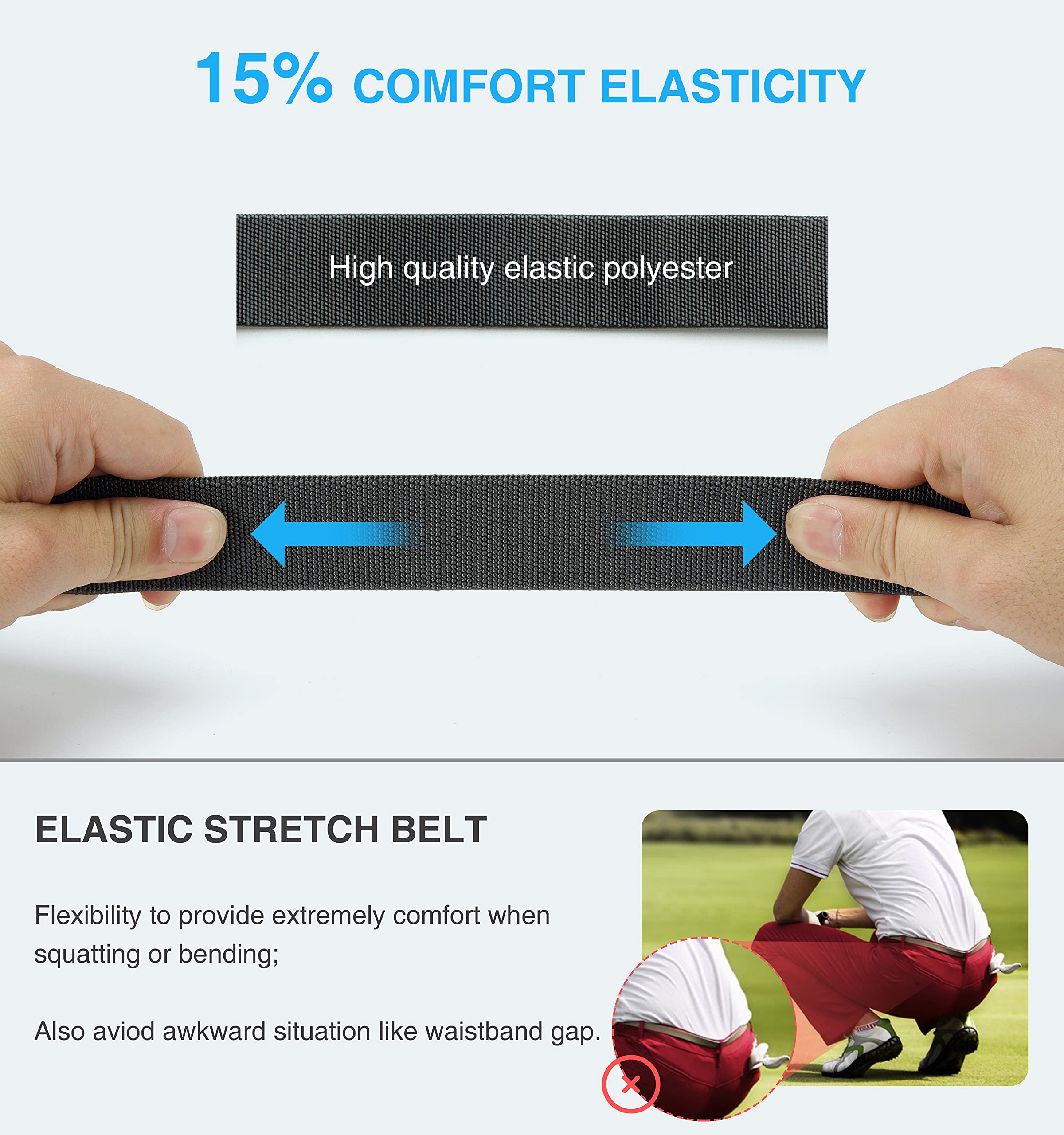 CHAOREN White Ratchet Elastic Belt for Men - Nylon Web Adjustable Belt 1 3/8" for Casual Wear - Comfort Fabric Golf Belt