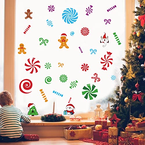 KIMOBER 33PCS Christmas Peppermint Floor Decals,Christmas Candy Santa Claus Gingerbread Wall Stickers for Xmas Party Decoration
