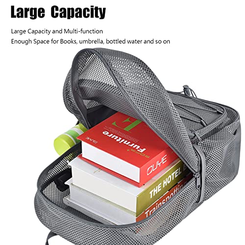 Heavy Duty Mesh Backpacks for Adults, Mesh School Booking Bags for Boys and Girls, See Through Backpack with Adjustable Straps, Mesh Bags for Swimming(Grey)