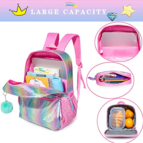 HTgroce Girls Backpack with Lunch Box Kindergarten Backpack for Girls Elementary Bookbag for Students School Preschool Toddler Backpack Set Girls Preschool School Bag with Lunch Box Pencil Case