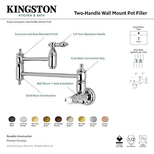 Kingston Brass KS3103BAL Wall Mount Pot Filler Kitchen Faucet, Antique Brass