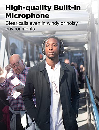 Qisebin Active Noise Cancelling Headphones, SE7 Bluetooth Headphones with Microphone Deep Bass Wireless Headphones Over Ear, Comfortable Protein Earpads, 30 Hours Playtime for Travel/Work, Black