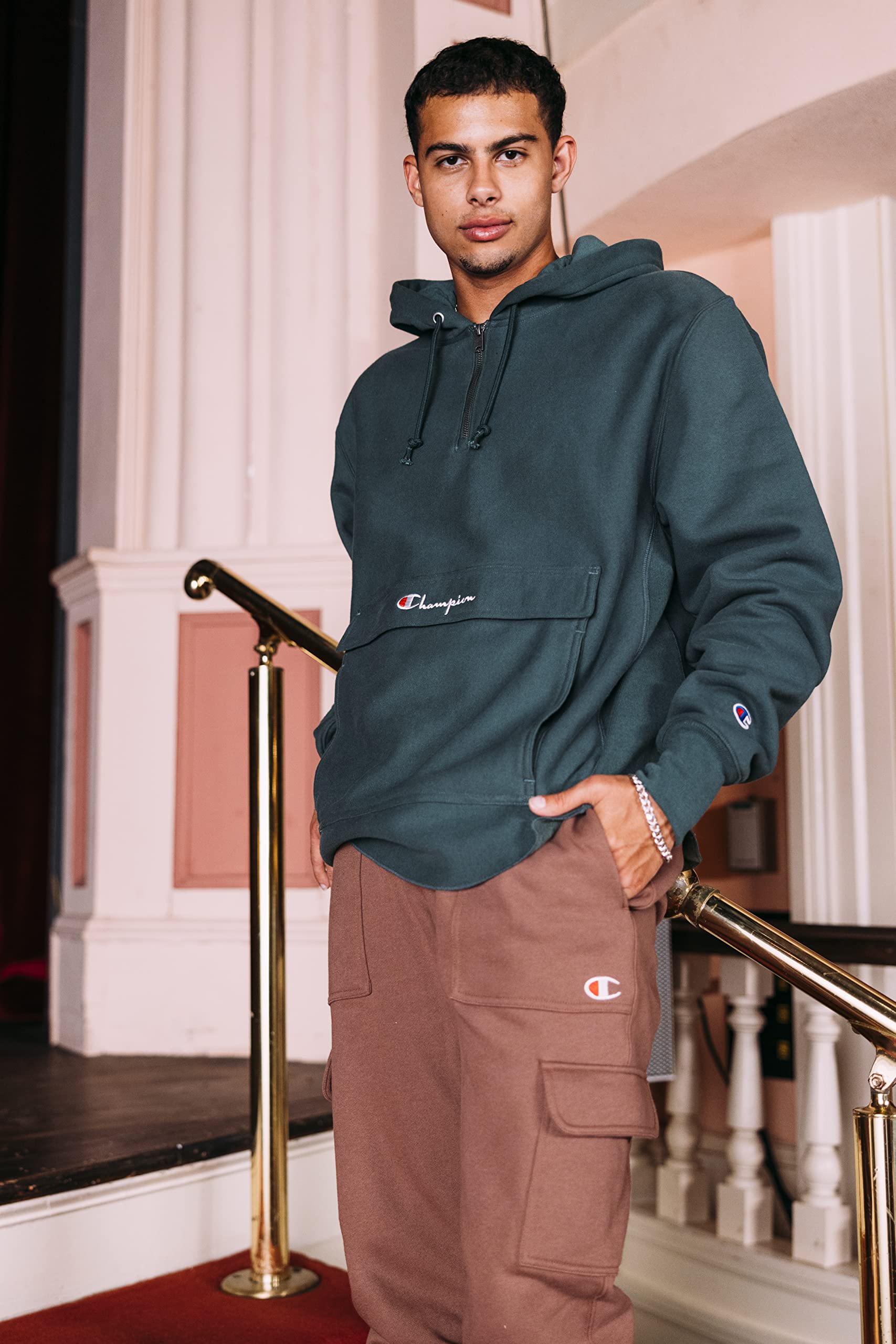 Champion Joggers, Reverse Weave Fleece Cargo Pants for Men, Heavyweight, 30.5", Whole Wheat Khaki C Logo, XX-Large