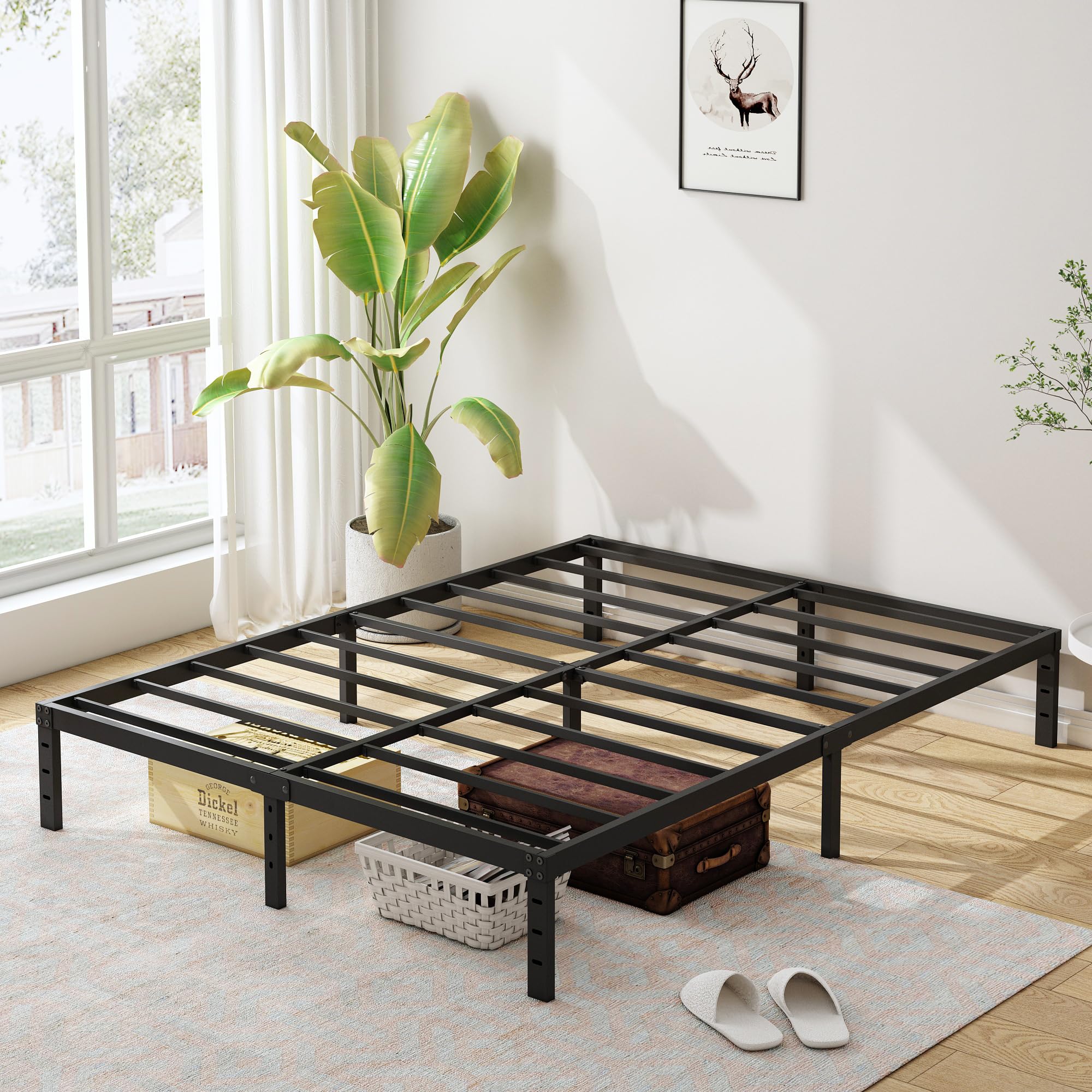 Cieemine 12 Inch King Size Metal Bed Frame, Heavy Duty Steel Slat Mattress Foundation, No Box Spring Needed, Easy Assembly, Noise-Free, Black