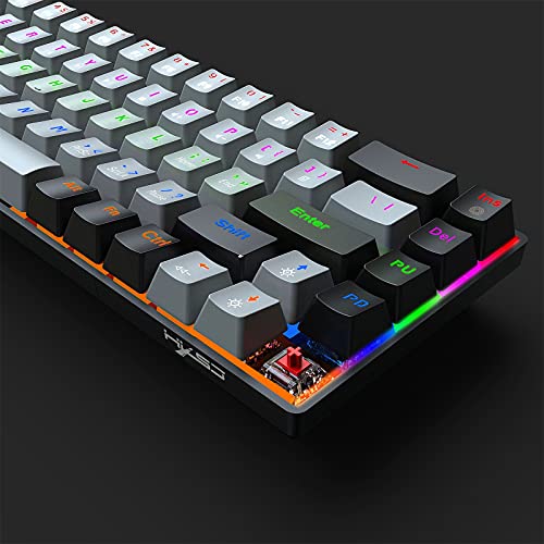 Charella 68 Key Mechanical Keyboard Type-C Wired RGB Led Backlit Blue/Red Axis Gaming Mech Keyboard WV9