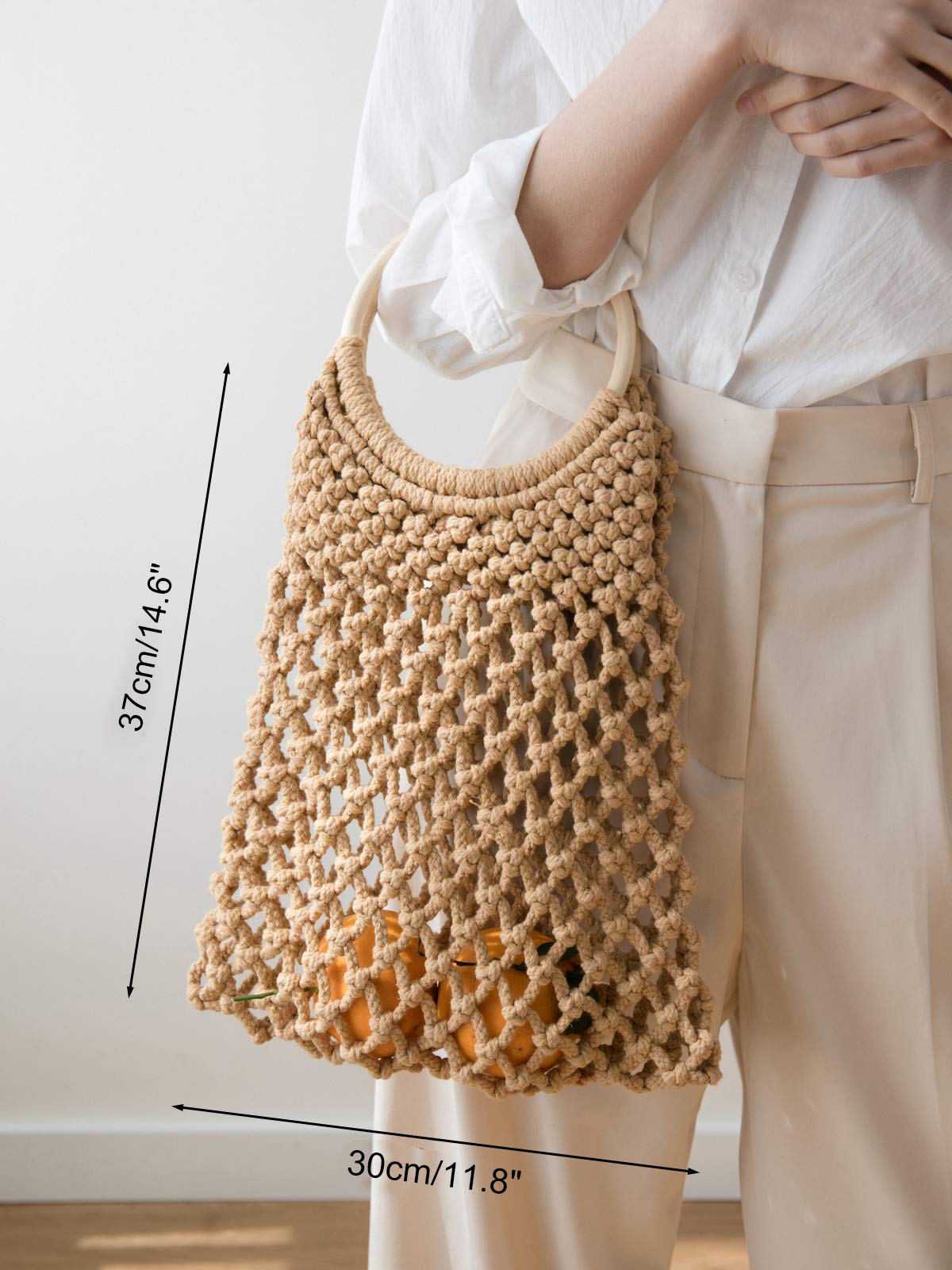 Nice Pies Summer Straw Beach Bag Handmade Cotton Rope Woven Handbags Fishing Net Storage Bag…