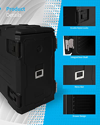 TABU 95QT End-Loading Insulated Food Pan Carrier, LLDPE Material Food Box Carrier with Double Buckles, Front Loading Portable Food Warmer with Handles (Black)