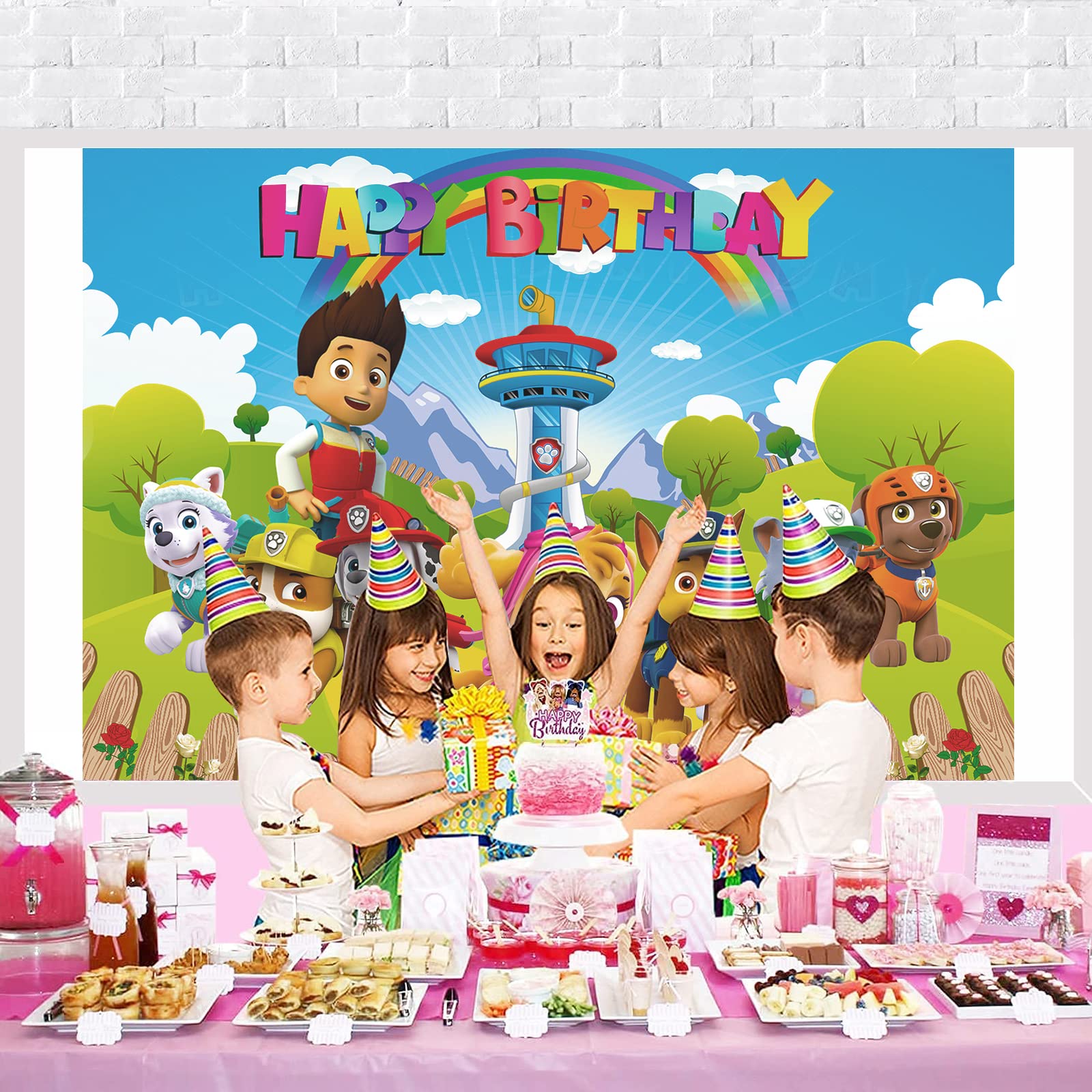 Cartoon Dog Party Supplies Backdrop, Happy Birthday Background Wall