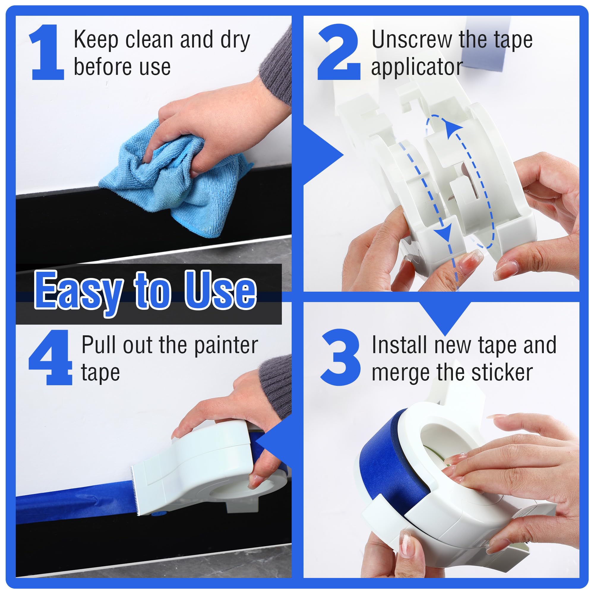 Hohean 1 Pack Masking Paint Tape Applicator Each 1.4 Inch Painters Tape, Portable Masking Set Sharp Tape Cutter for Painting, Trim, Windows, and Door Frames (White)