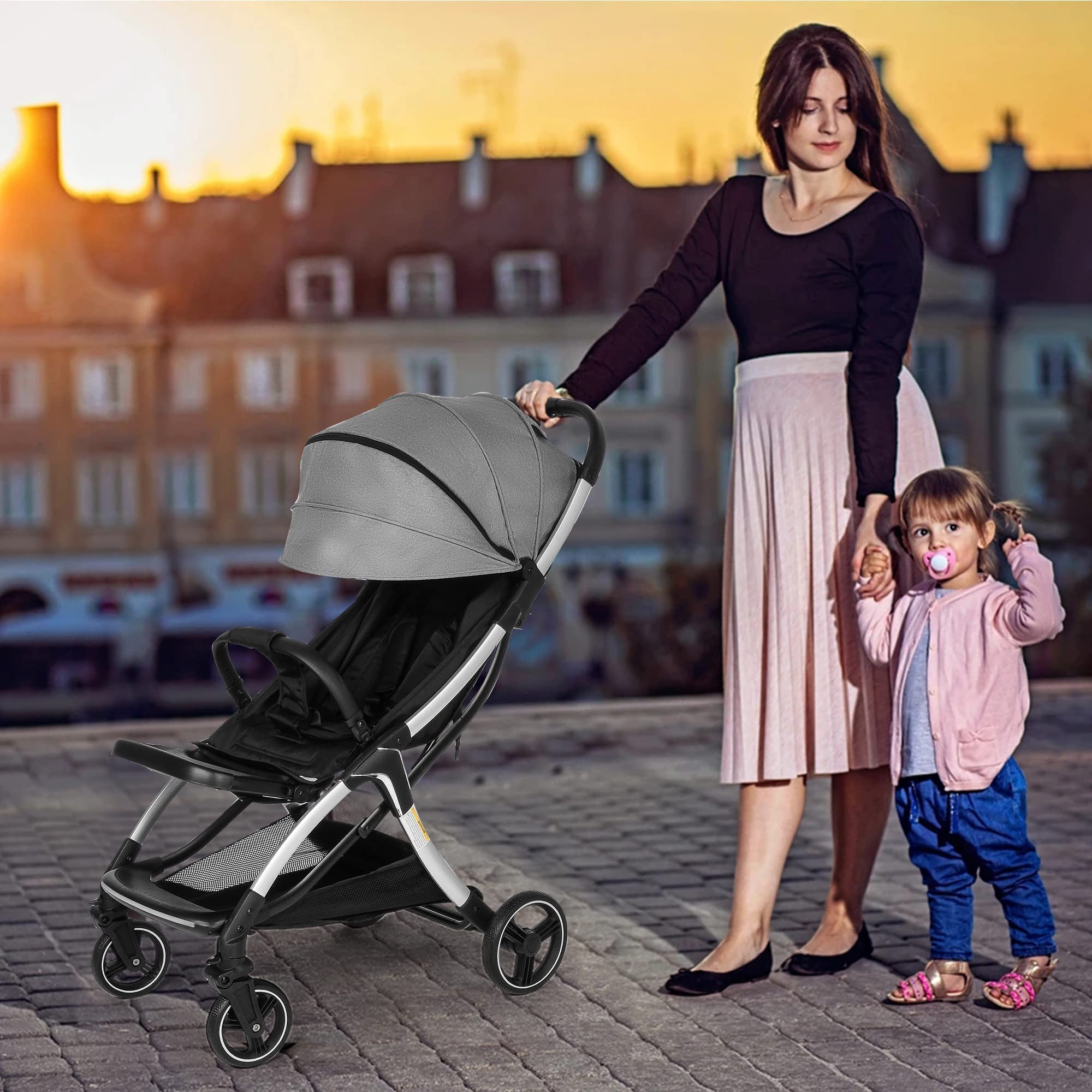 COLOR TREE Lightweight Stroller Foldable Compact Travel Stroller for Airplane with One-Hand Fold Pushchair Adjustable Canopy & Reclining Backrest for Babies Toddlers