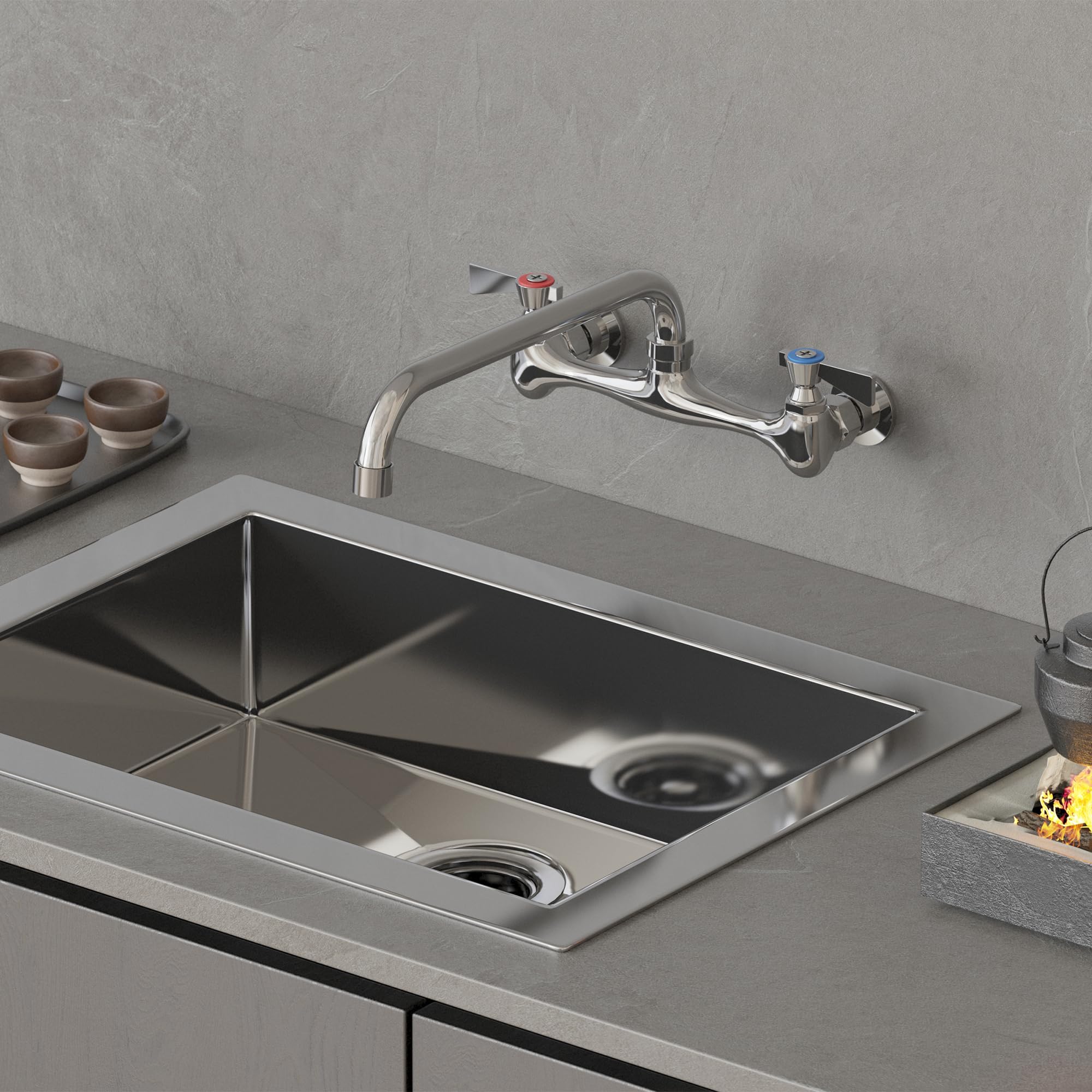 GIMILI Wall Mount Commercial Sink Faucet with 12” Swivel Spout Polish Chrome Brass Utility Sink Faucet for Kitchen Laundry Restaurant Industrial Compartment Sink(Include 90 Degree Adapters)
