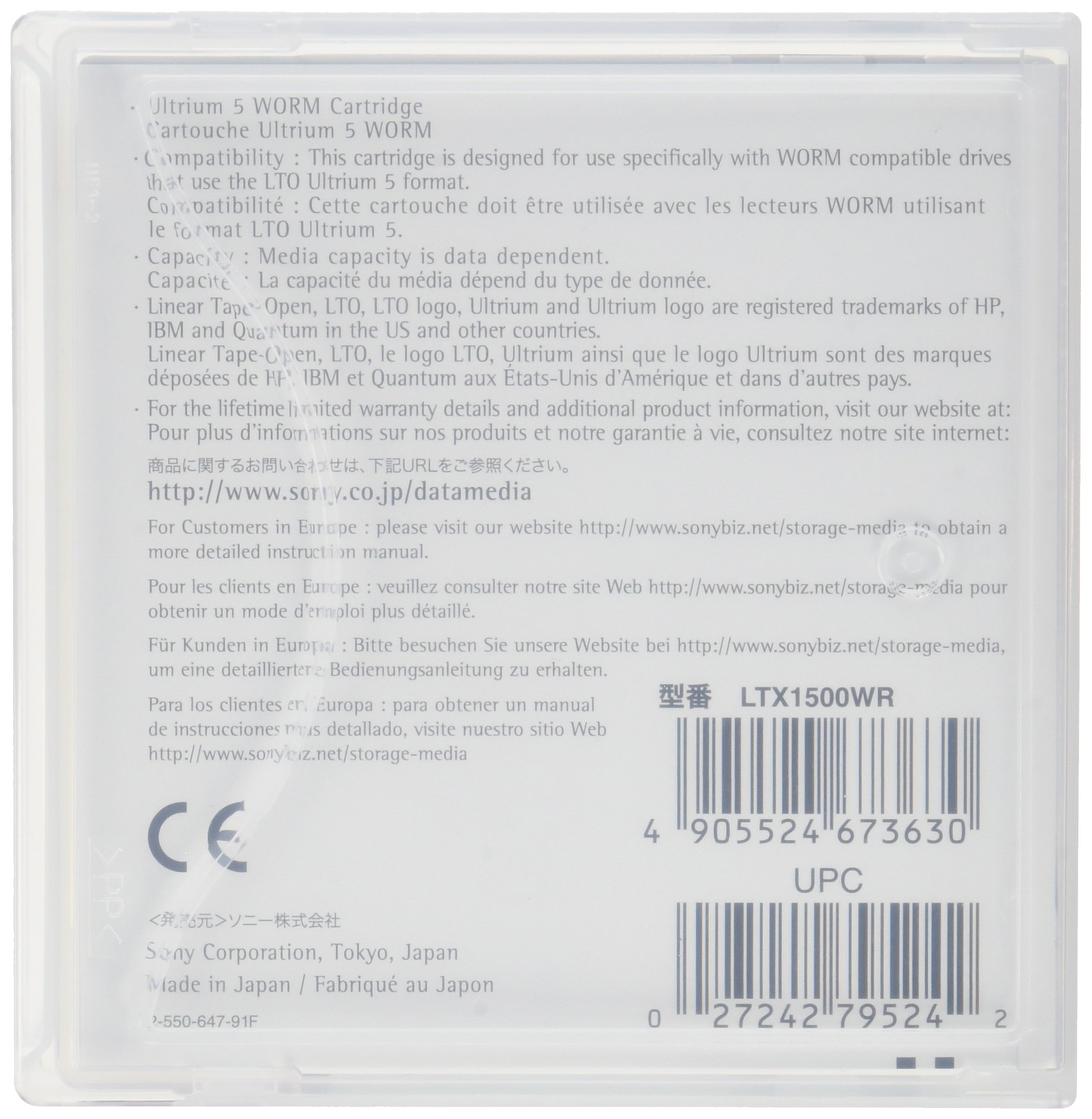 Sony LTO-5 LTX1500G Ultrium-5 Data Tape Cartridge 1.5TB/3TB, Pack of 20