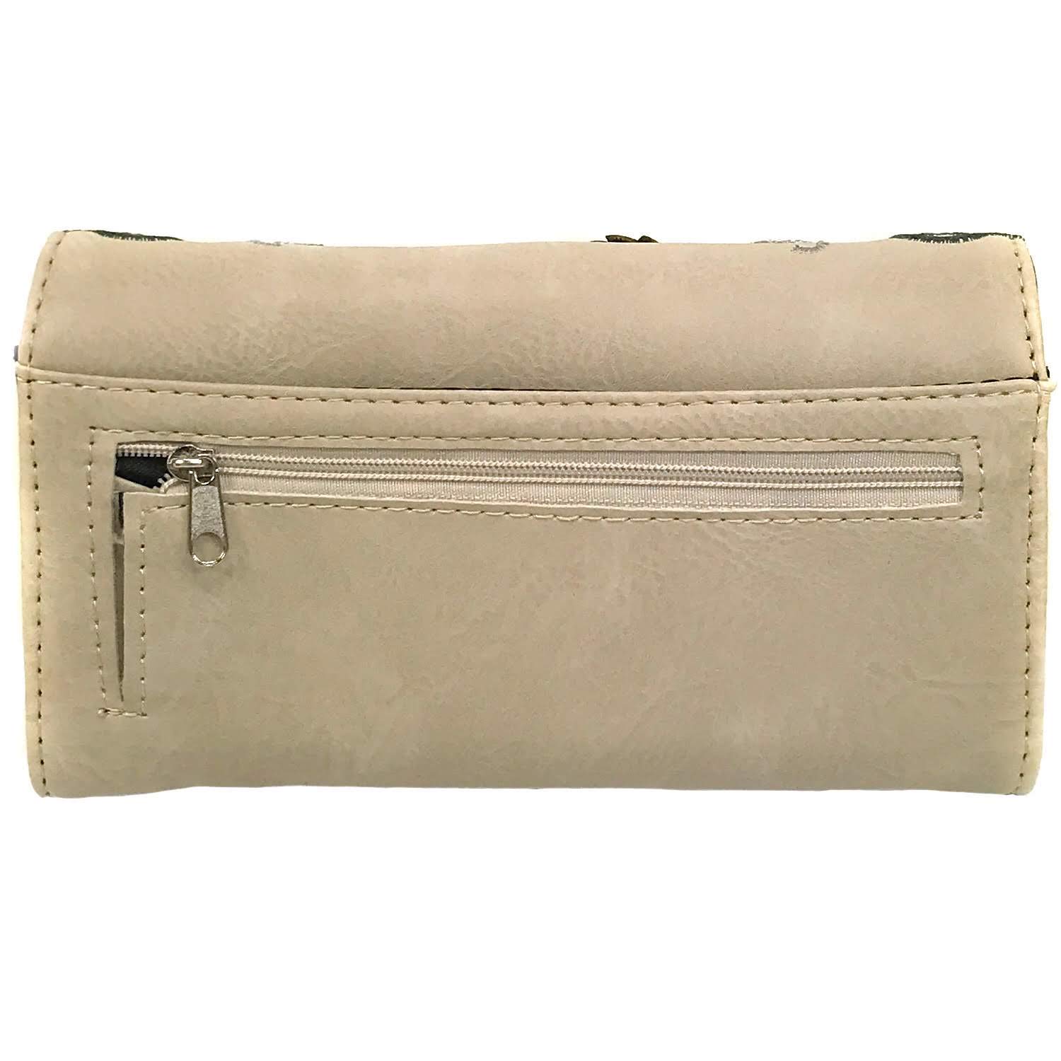 Zelris Western Silver Cross Turquoise Women Crossbody Wrist Trifold Wallet (Beige)