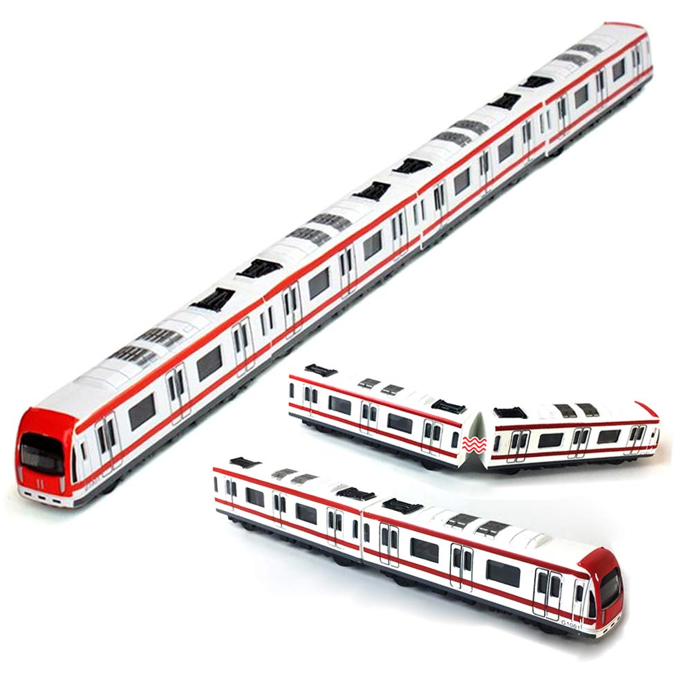 VANTIYAUS Train Model, 4pcs Car Set Alloy City Rail Subway Train Model,1/64 Scale Alloy Subway/Car Model, Red White