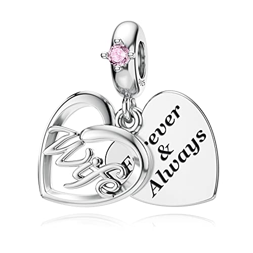 DALARAN Wife Charms Fit Pandora Charms Bracelet Forever Love Heart Charm Wife Sterling Silver Dangle Charm