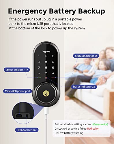 Hugolog Smart Lock,Keyless Entry Door Lock,Keypad Smart Door Lock,Smart Deadbolt Lock,Electronic Door Lock with Keyless Deadbolt,Bluetooth Digital Door Lock for Home,Airbnb,Garage