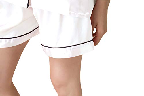 NANJUN Women's Silky Satin Pajamas Sleepwear Short Button-Down Pj Set(white,l4)