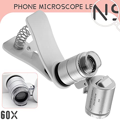 KINGMAS 60X Clip-On Microscope Magnifier Lens with LED Lights Jeweler Loupe for iPhone, Samsung and More Mobile Phones (Universal)