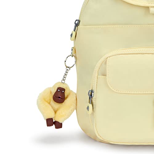 Kipling Women's Queenie, Adjustable Backpack Straps, Monkey Keychain, Key Clasp, Top Carry Handle, Lemon Glaze, 10''L x 13.25''H x 6.25''D