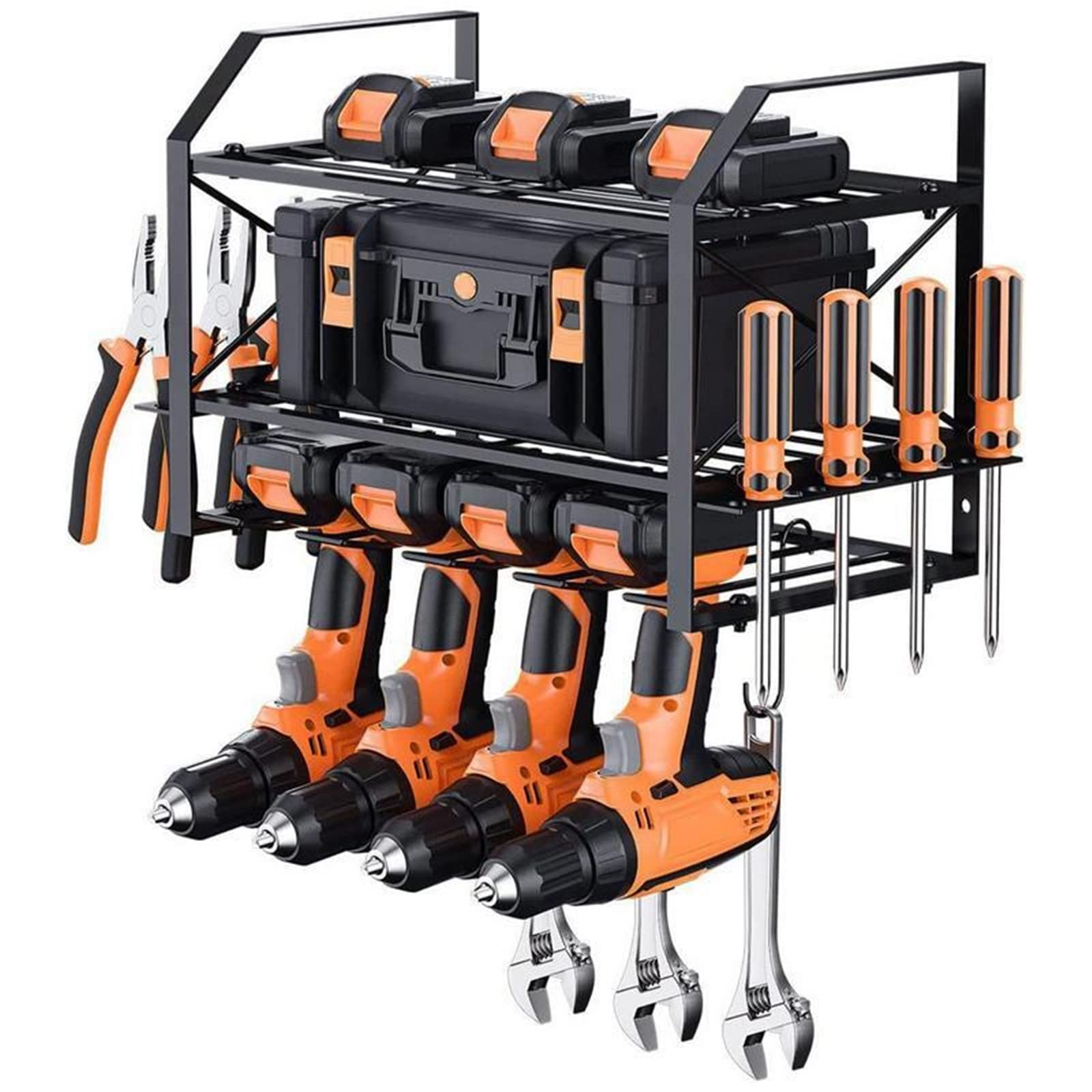 full of happiness 3 Layers Hand Power Tool Organizer Rack Wall Mounted Hardware Tool Shelf Electric Drill Holders Heavy Duty for Workshop Garage