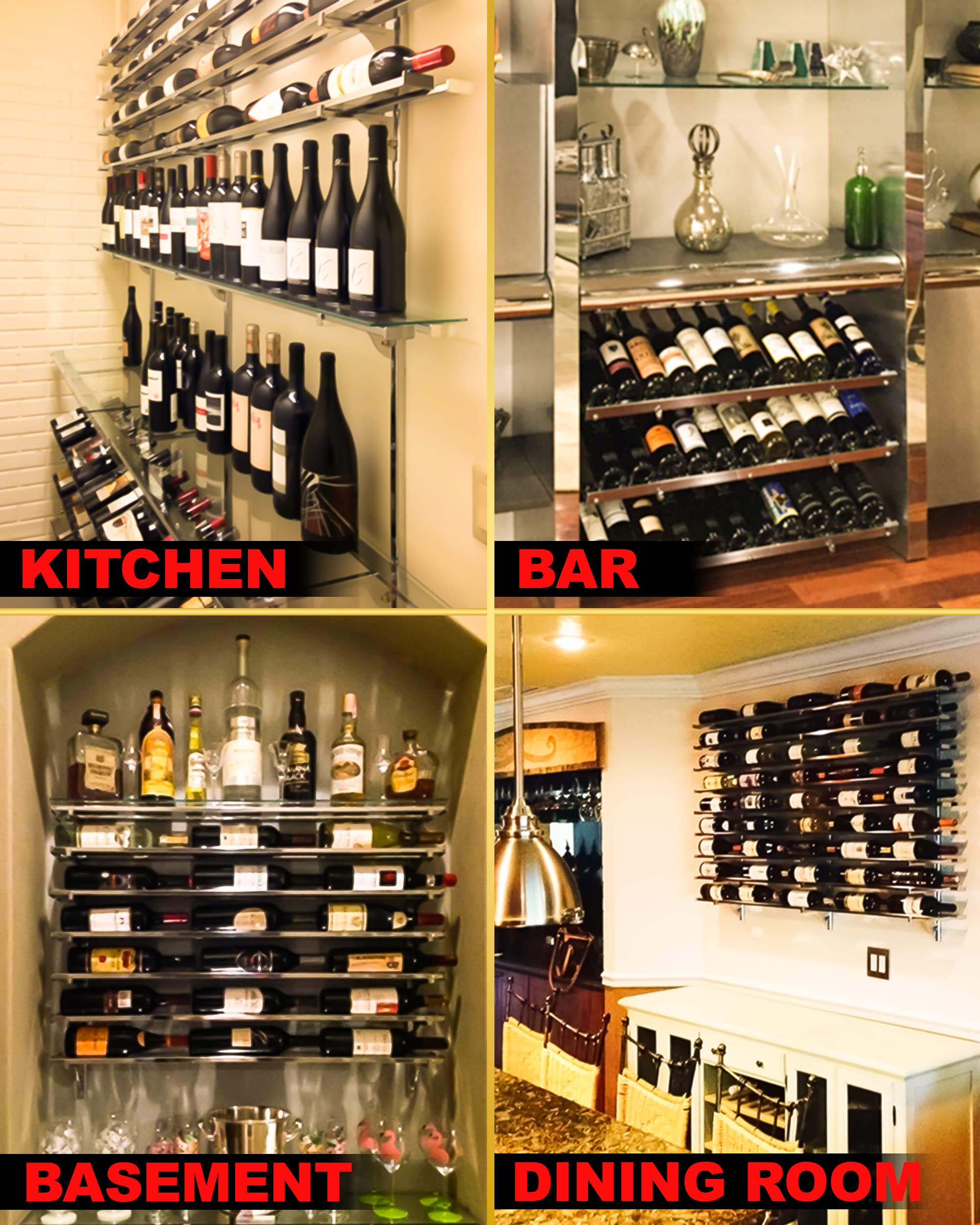 DLDIRECT Diamond Life Reserve Hanging Wine Rack - 1 Bottle Deep 4'H x 4'W (44 Bottles) - Wall Mounted Wine Bottle Holder Metal Modern Wall Wine Rack - Customizable Wine Bottle Rack Wall Mounted