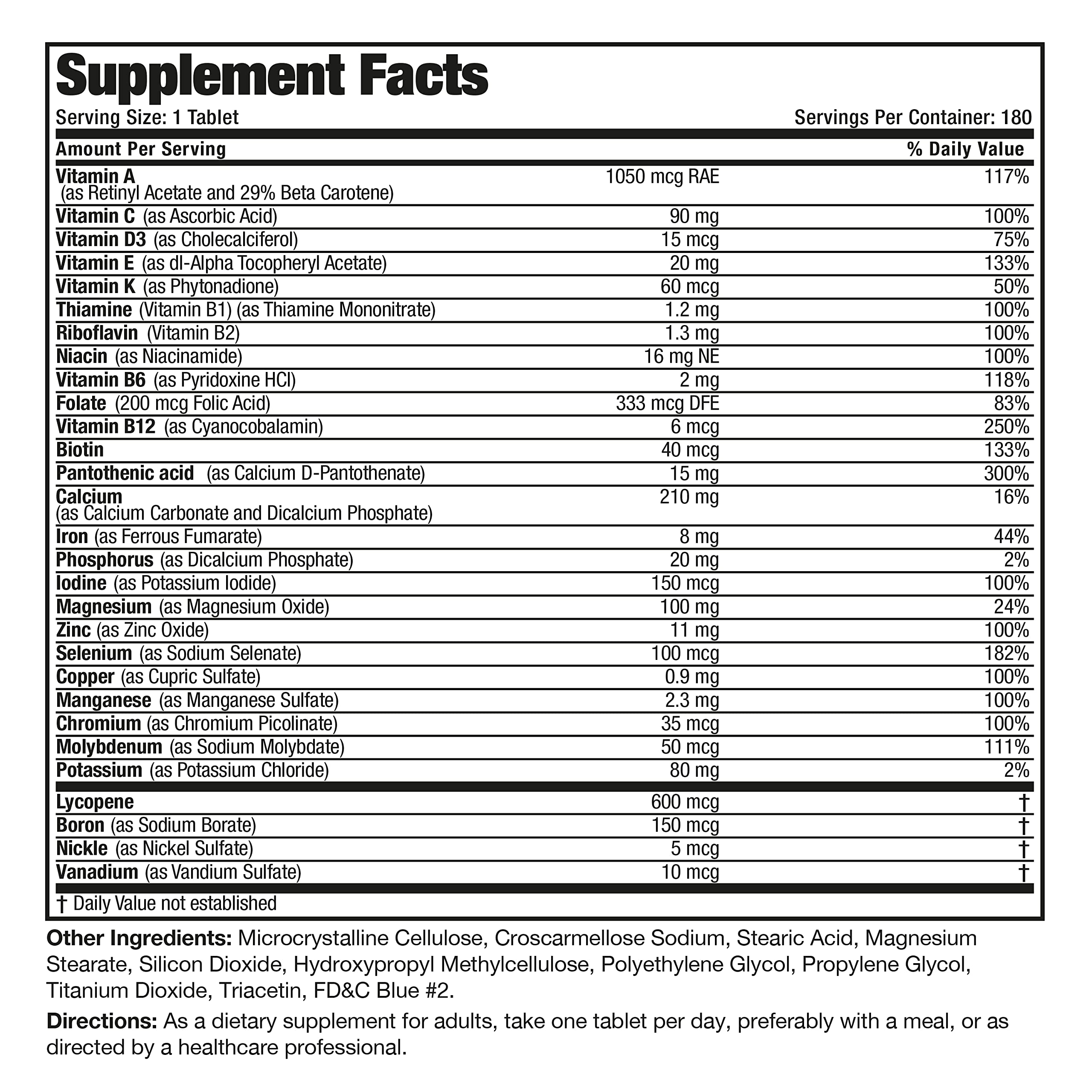 Bronson ONE Daily Men’s Complete Multivitamin Multimineral Once-Daily Multi for Active Men, 180 Tablets