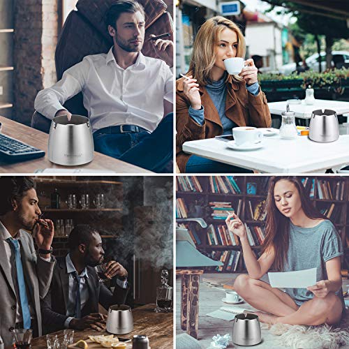 Yangbaga XL Ashtray with Lid for Cigarettes,Windproof/Rainproof Stainless Steel Smokeless Odorless Ash tray for Home Unbreakable Modern Ashtray for Indoor or Outdoor Use,Silver (X-Large)