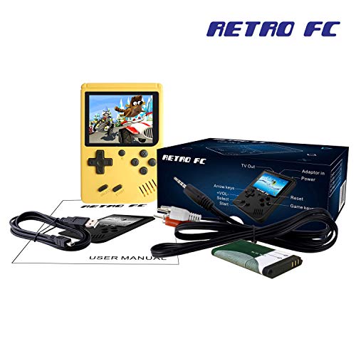 Handheld Games Console for Kids Adults - Retro Video Games Consoles 3 inch Screen 168 Classic Games 8 Bit Game Player with AV Cable Can Play on TV (Yellow)