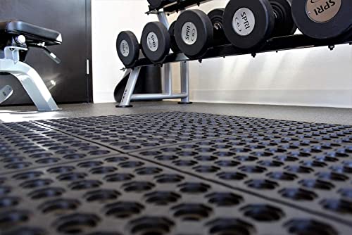Envelor Interlocking Rubber Floor Mat for Restaurant Kitchen Floor Anti Fatigue Bar Door Mat Non-Slip Indoor Outdoor Shower Pool Drainage, Durable Garage Flooring 36 x 36 Inch