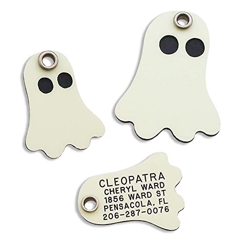 Pet ID Tag - Ghost - Glows in The Dark - Custom Engraved Dog & cat Tags. Size: Large