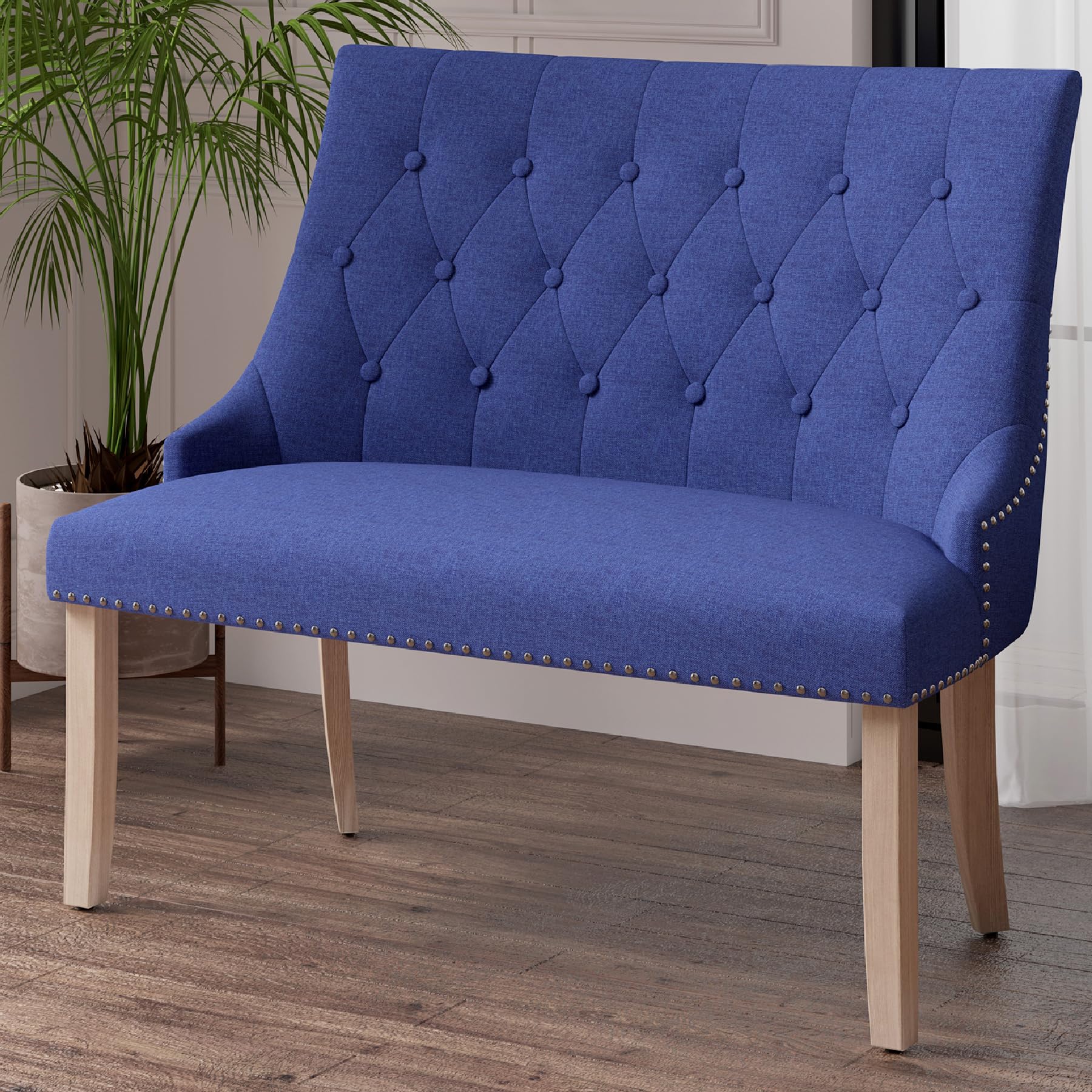Daluvenix 50IN Loveseat Settee Bench 2-Seat Sofa,Upholstered Linen Fabric High-Back Couch Vintage Wood Legs for Living Room Bedroom Office Entryway Beige
