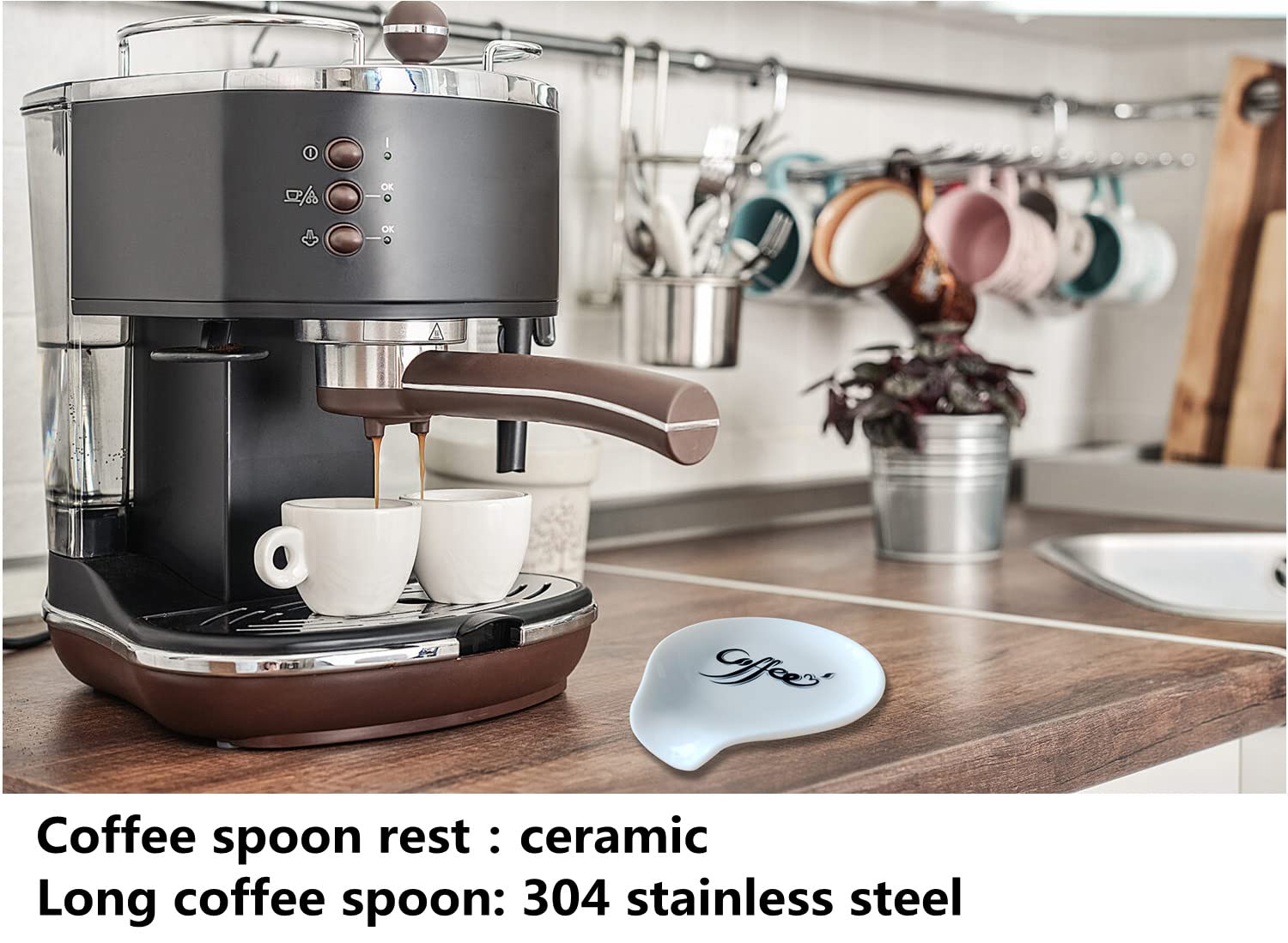 Coffee Spoon Rest, Small Ceramic Coffee Spoon Holder, Porcelain Spoon Holder, Ceramic Spoon Rest for Tablespoon,Teaspoon,Bar Spoon,Coffee Bar Accessories (Spoon Rest+Sliver Spoon)