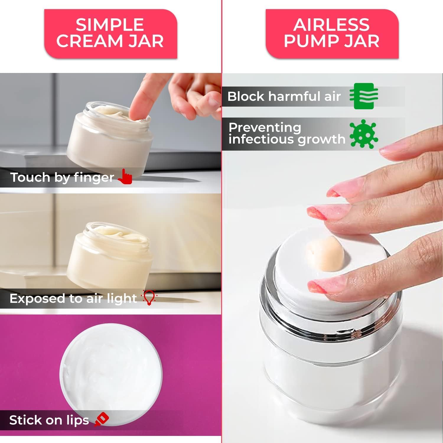 BRONZ 1.7 Oz Airless Pump Jar, Refillable Moisturizer Container Vacuum Bottle with Lid, Travel Size Leak Proof Empty Container with Moisturizer Pump Dispenser for Makeup Lotion