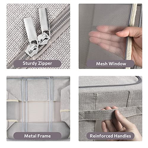 FAikhom 3 Pack Clothes Storage Bins Stackable Storage Box Large Capacity Foldable Metal Frame Storage Container Organizer with Mesh Window and Carrying Handles (Small-22L, Light Gray)