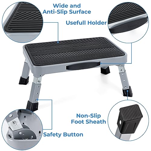 Height-Adjustable 7"- 9" Folding Step Stool with Non-Slip Platform 10" x 15" - Portable Step Ladder for Adults and Kids - Perfect for Office, Kitchen, Home - Sturdy - Supports up to 330 Lbs