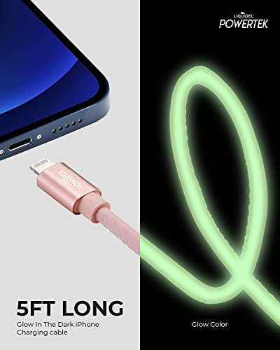 LIQUIPEL Powertek Glow MFi Certified Charger Compatible for Apple iPhone, iPad, 5ft Cable, Lightning to USB Cable Cord, Fast Charging Lightning Cable (Pink)