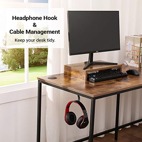 KOTPOP L Shaped Desk, 92β Home Office Computer Desk, Gaming Desk Reversible Corner Gaming Computer Desk with Monitor Stand, Sturdy Writing Workstation Table 3 Cable Holes, Rustic Brown