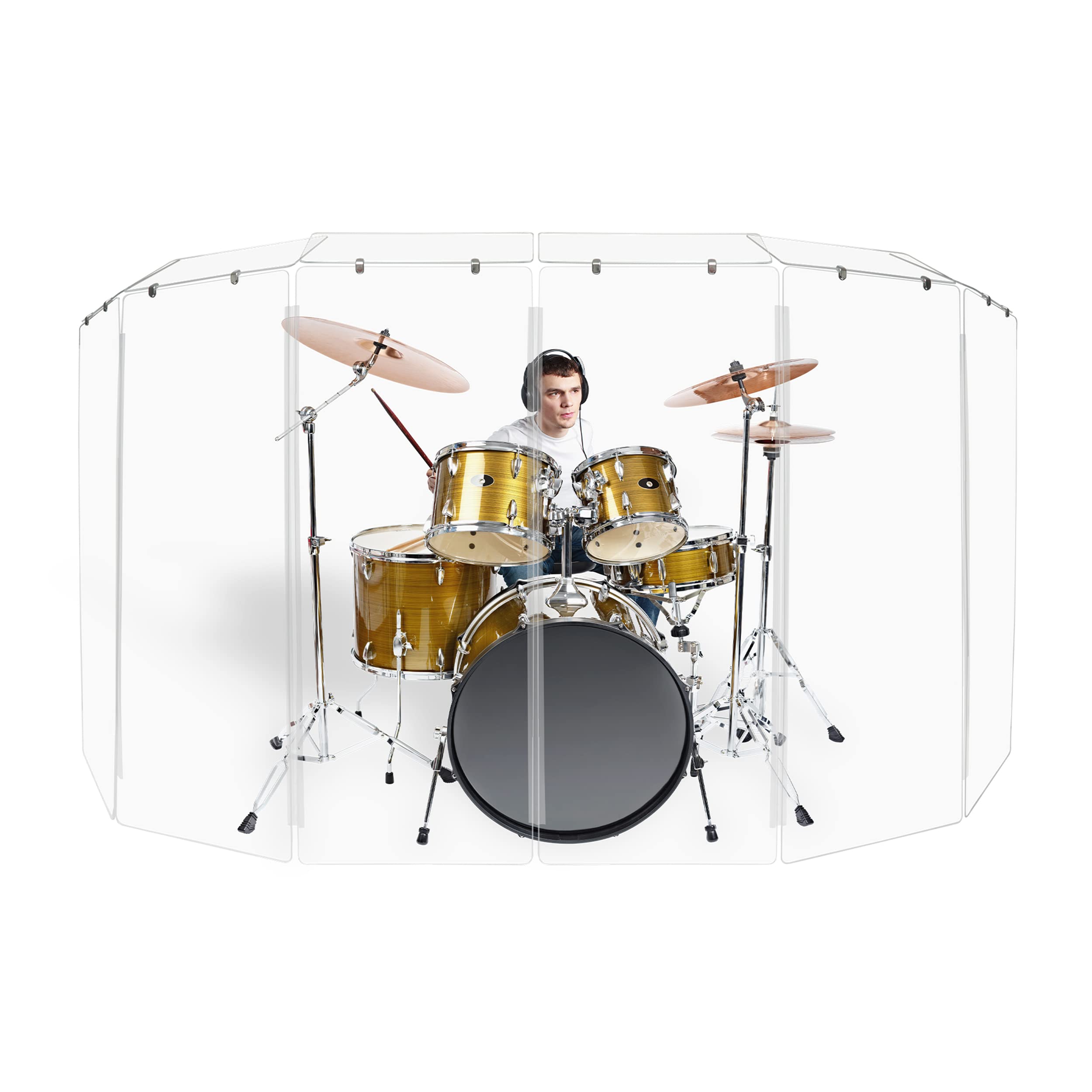 PENNZONI Drum Shield 4ft w/Deflectors & Living Hinges, Comes w/ 6 Drum Panels, Living Hinges & Deflectors Connectors, Premium Clear Acrylic Panels