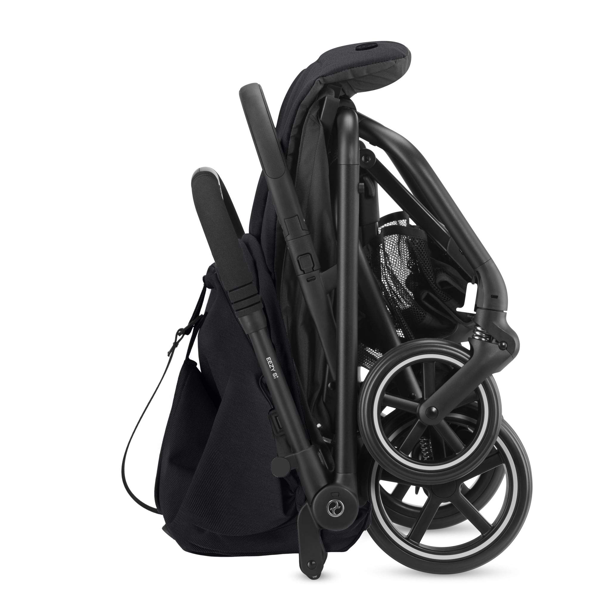 Cybex Eezy S + 2 Lightweight Travel Baby Stroller for 6 Months+, Compatible with Infant Car Seats, Compact Fold, Stands for Storage, All-Terrain Wheels, Deep Black