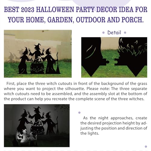 Halloween Witch Decorations Outdoor - 3pcs Witch Metal Yard Stakes, Witch Cauldron Sign Shadow Casters for Halloween Yard Garden Art Decor