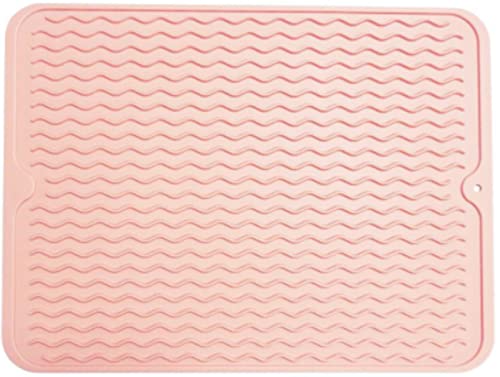 Silicone Heat Resistant Drain Pad Dish Draining Mat Non Slip Drying Pad Dry Fast Sink drying mat for Kitchen Black Grey Pink Red (Pink)