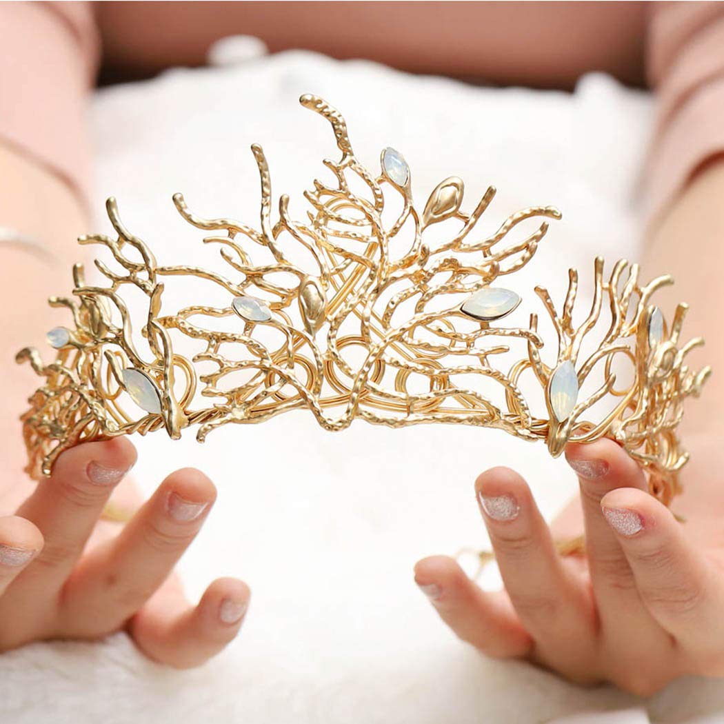 Brishow Brides Wedding Crown with shells Gold Coral Crowns Seashell Crystal Tiaras for Women and Girls