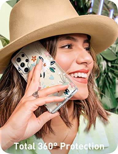 i-Blason Cosmo Series for Samsung Galaxy S23 Ultra Case 6.8" (2023 Release), [Fingerprint ID Compatible] Slim Full-Body Stylish Protective Case with Built-in Screen Protector (Flower Paint)
