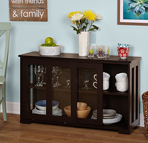 Target Marketing Systems Storage Cabinet with Sliding Glass Doors, Sideboard Buffet with Open Side Panels, Stackable Cupboard for Kitchen, Dining, and Living Room, 42", Espresso