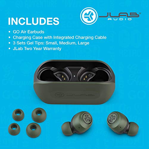 JLab Go Air True Wireless Bluetooth Earbuds + Charging Case - Green - Dual Connect - IP44 Sweat Resistance - Bluetooth 5.0 Connection - 3 EQ Sound Settings Signature, Balanced, Bass Boost