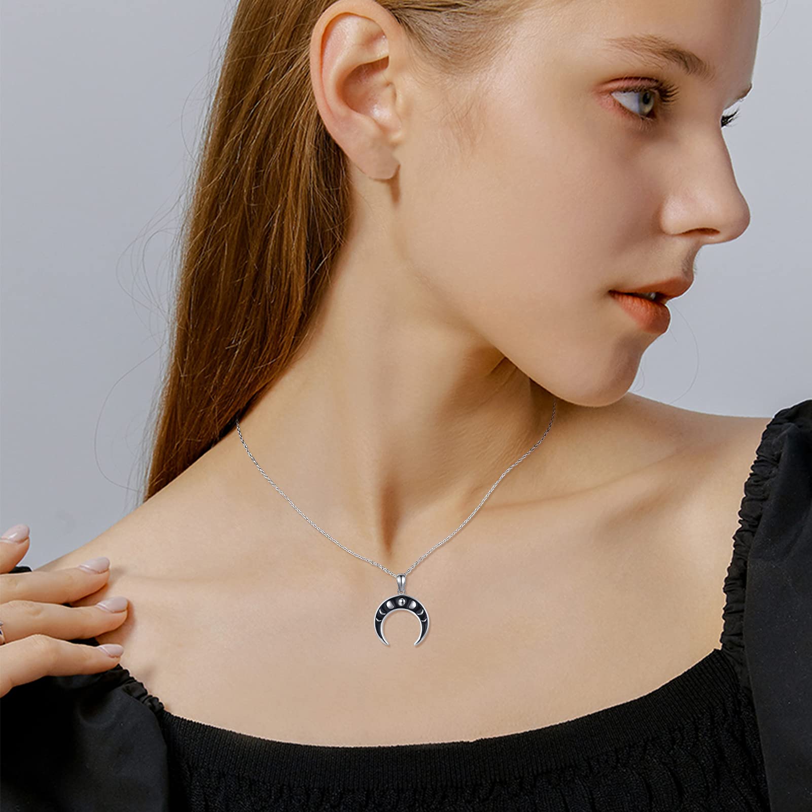 CHENGHONG Moon Phase Necklace 925 Sterling Silver Cresent Moon Necklace Moon Charm Jewelry Gifts for Women Men